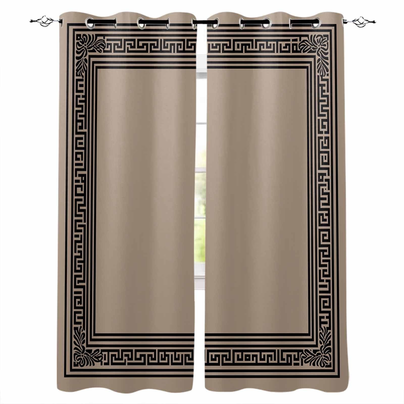 Black Brown Greek Key Blackout Curtains 84 Inches Long, Geometric ...