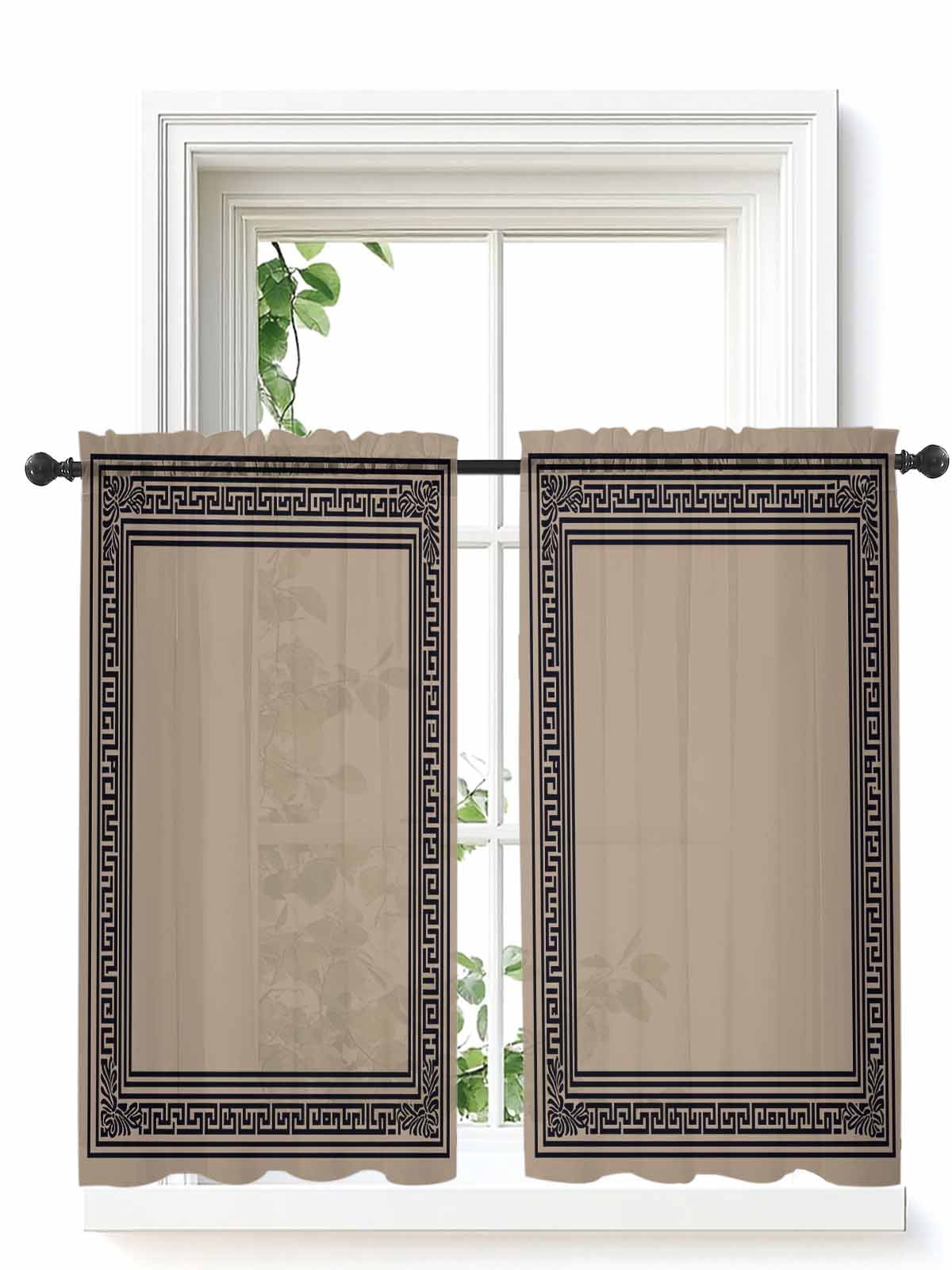 Black Brown Greek Key Curtains 54 Inch Length,Sheer Curtains for ...
