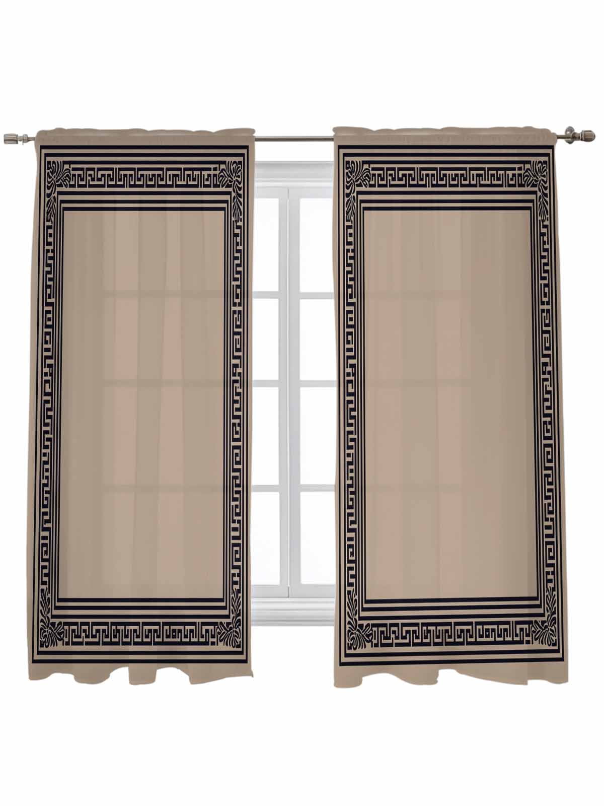 Black Brown Greek Key Curtains 72 Inch Length,Sheer Curtains for ...