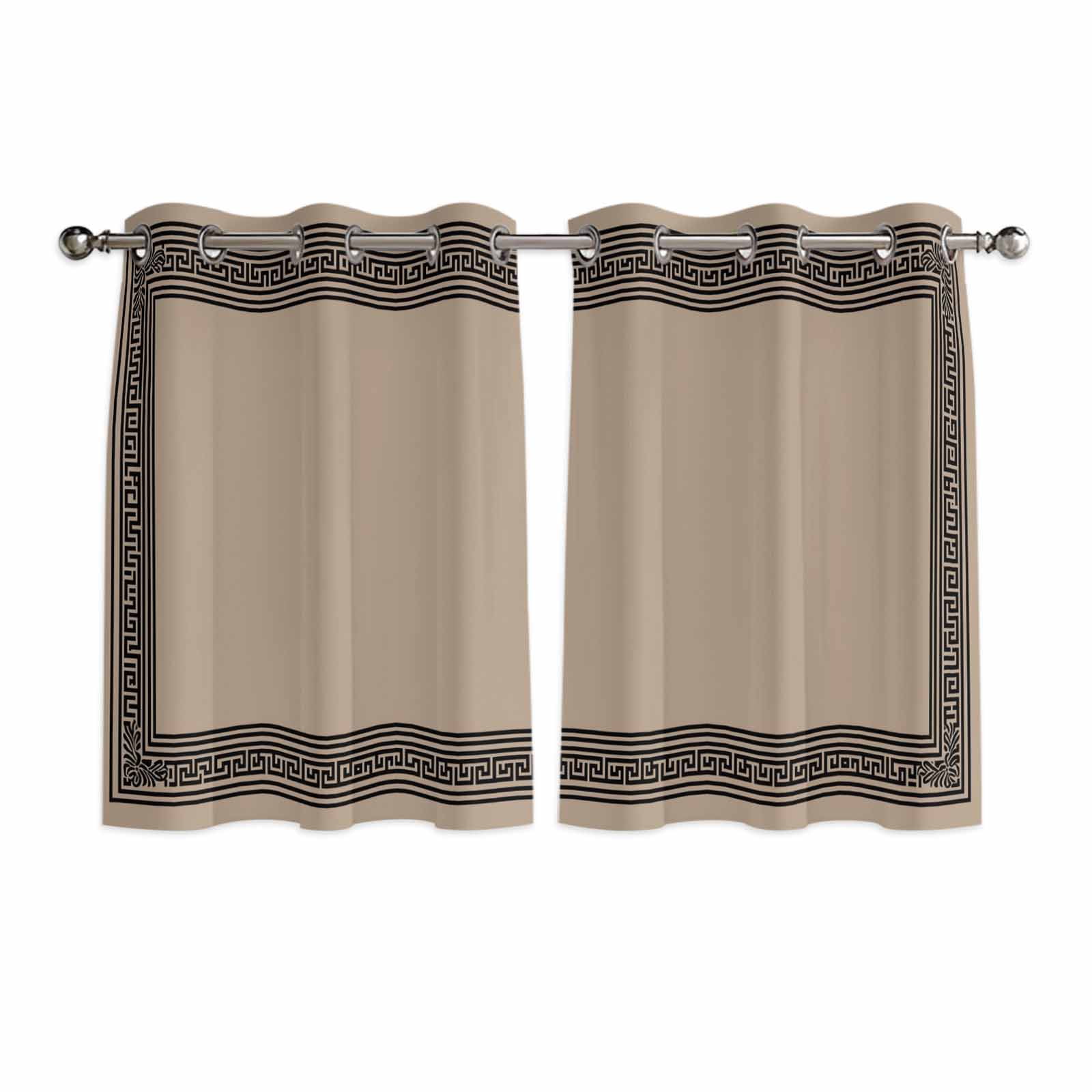 Black Brown Greek Key Kitchen Curtains Short 54 Inch Length, Geometric ...