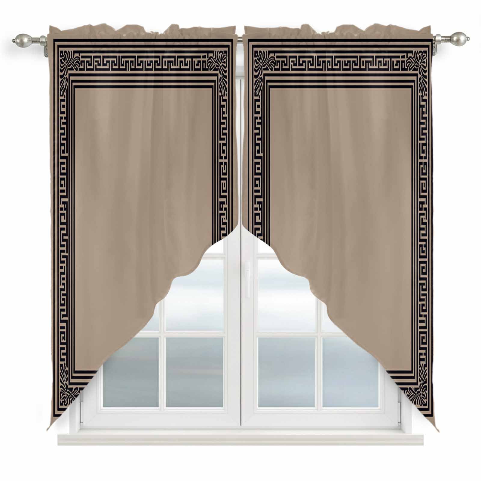 Black Brown Greek Key Kitchen Window Curtains, Swag Curtains Valance ...