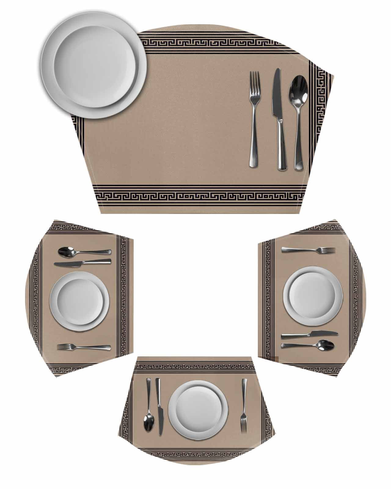 Black Brown Greek Key Wedge Shaped Placemats Set of 6,Cotton Linen Fan ...