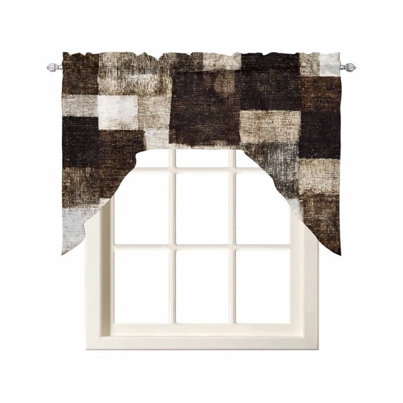 Black Brown Lattice Patchwork Kitchen Swag Valances for Windows, Retro ...