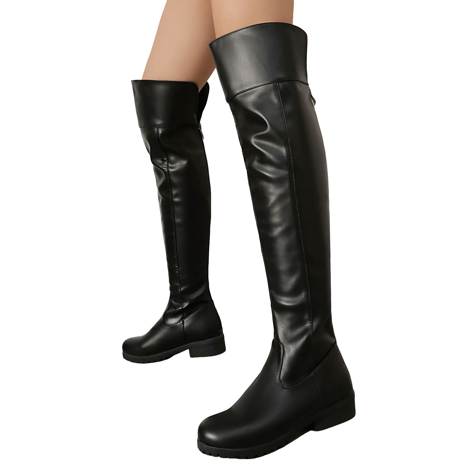 Black Brown Leather Knee High Boots Women Back Zipper Dressy Over the ...