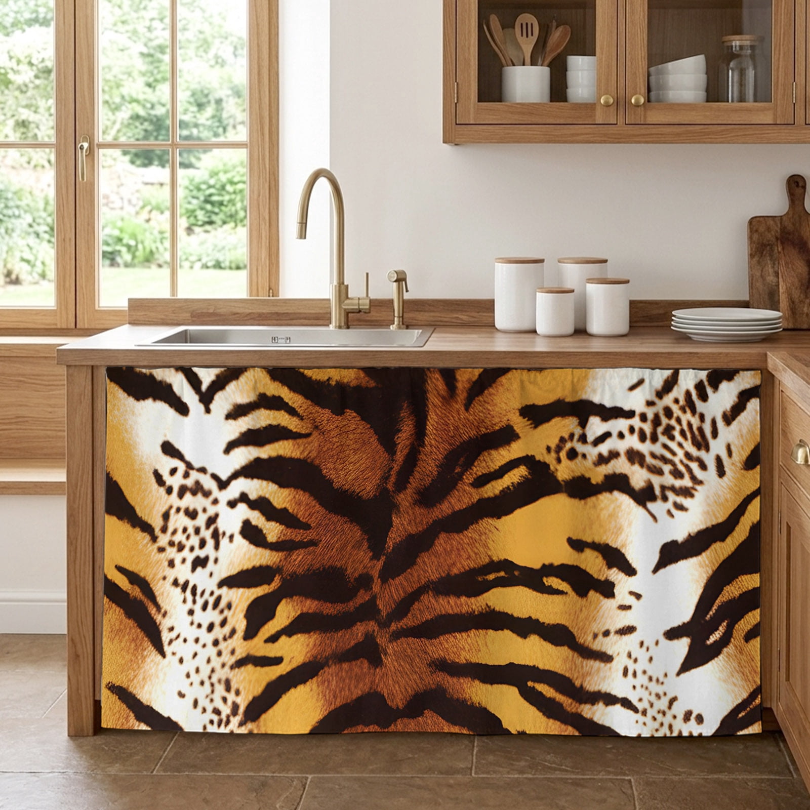 Black And Brown Leopard Cabinet Curtains 32" W x 55" L Abstract Vintage ...