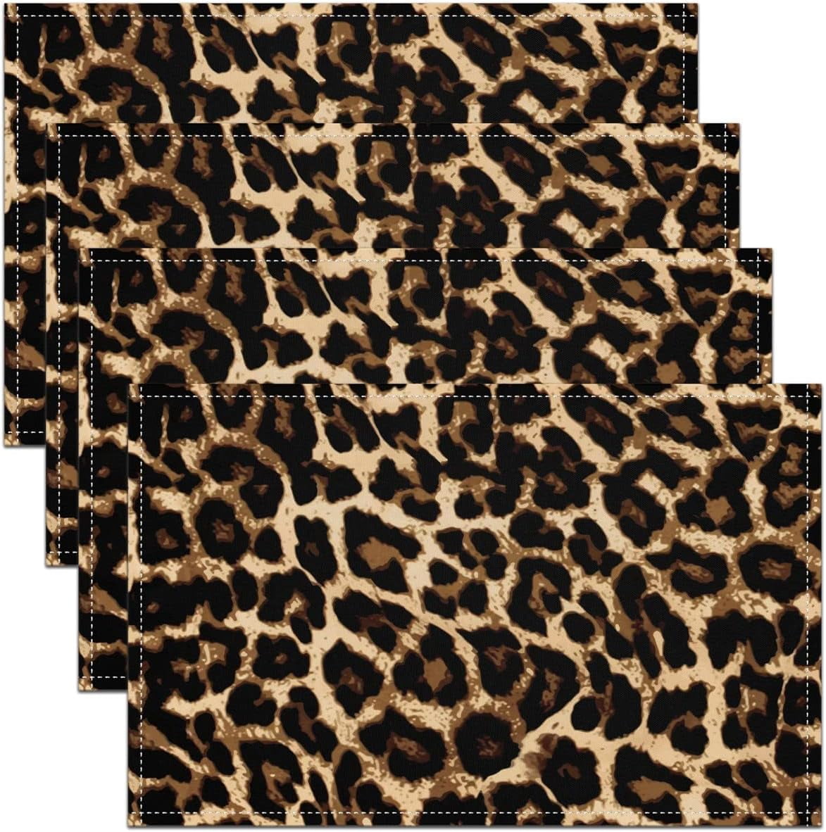 Black Brown Leopard Print Place Mats, Cheetah Leopard Wipeable ...