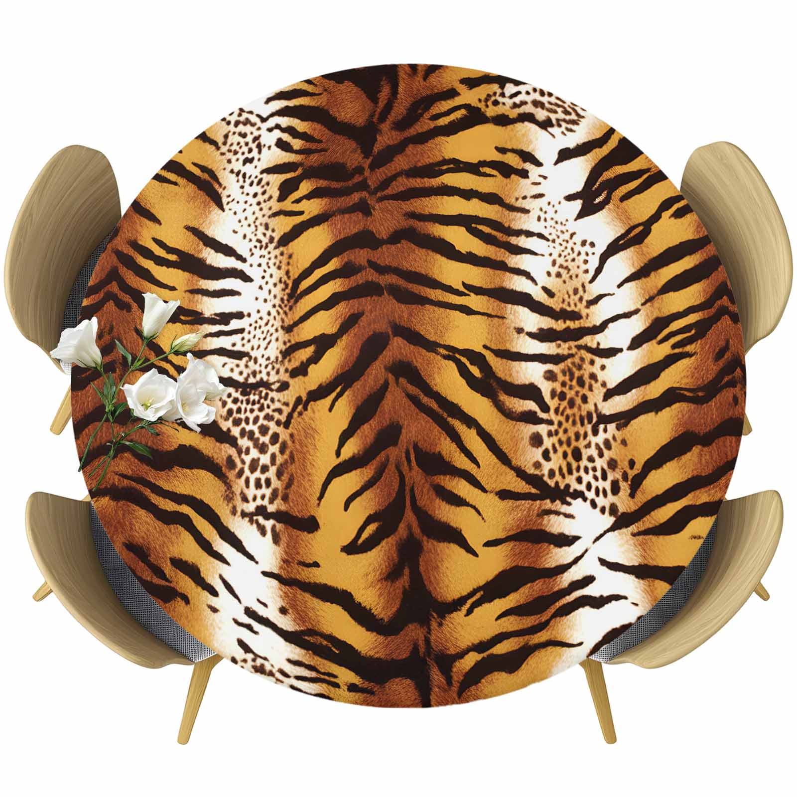 Black And Brown Leopard Round Fitted Tablecloth with Elastic Edge ...