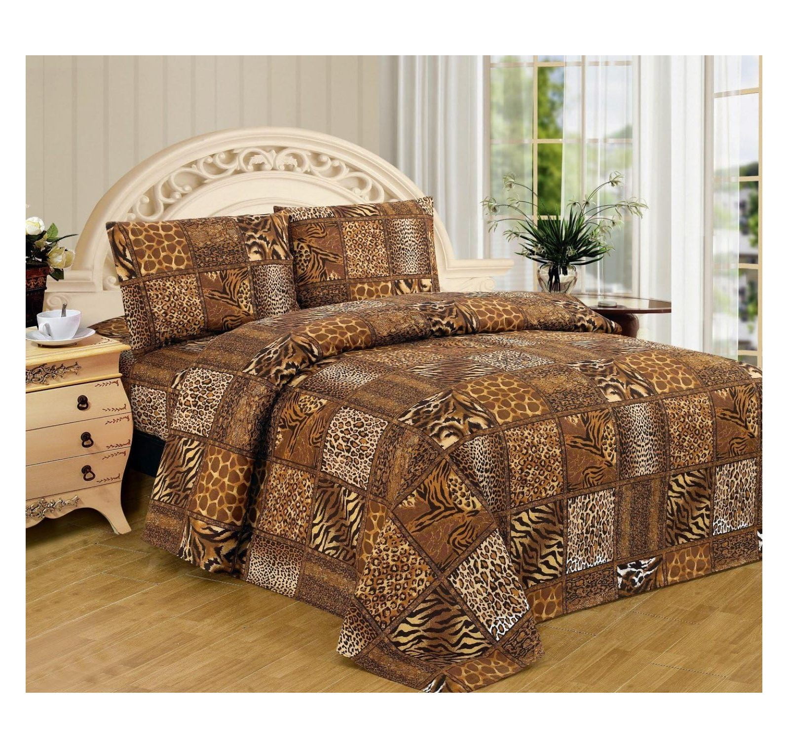 Black Brown Leopard Zebra King Size Sheet Set 4 Pc Safari Animal Print ...