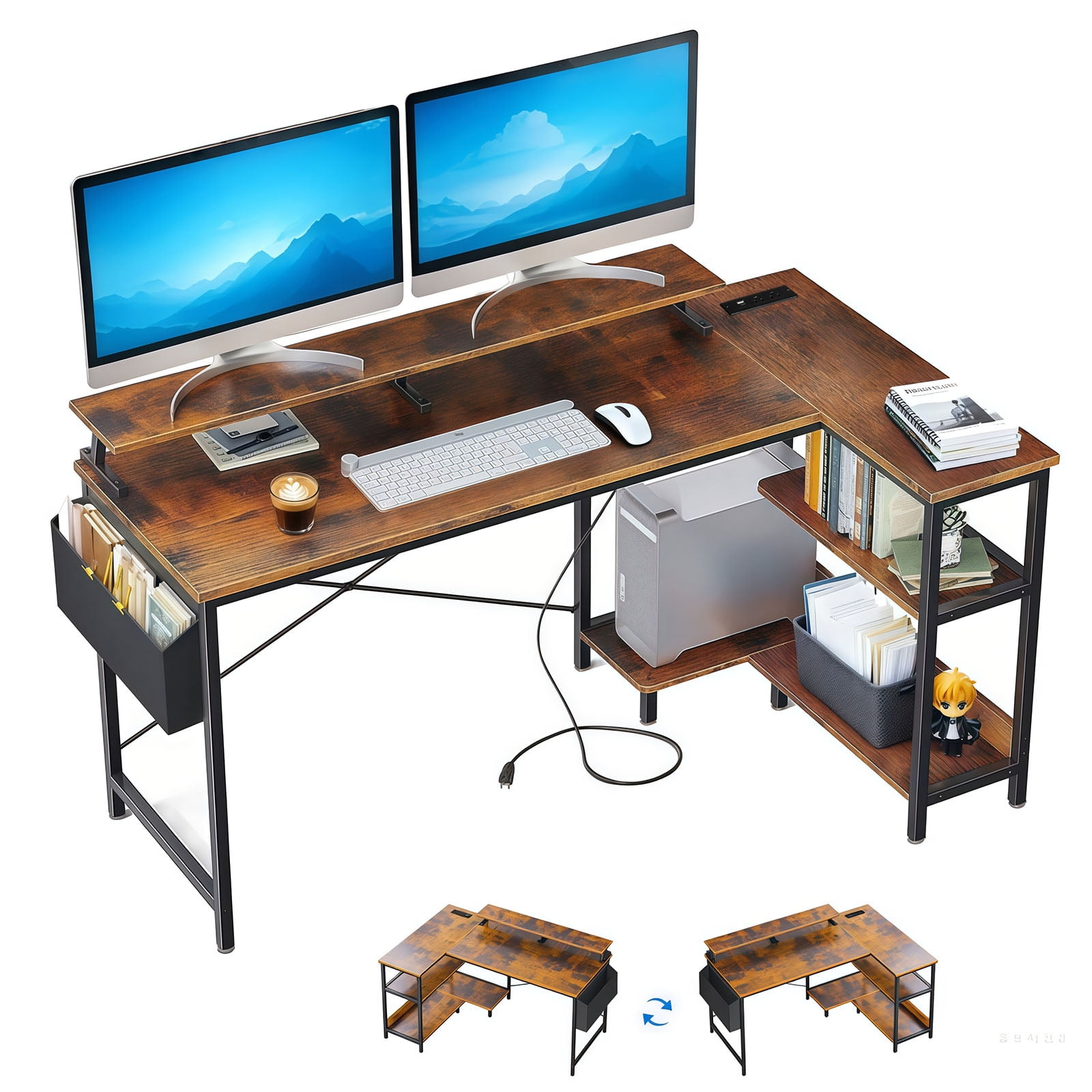 Black+Brown MDF L Shaped Gaming Desk - 47.00 in Length for Home Office ...