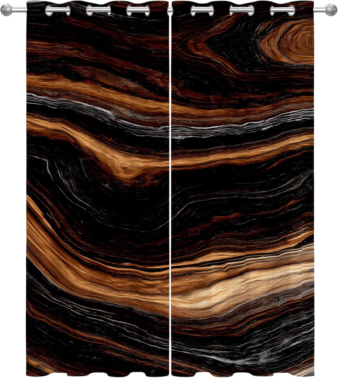 Black Brown Marble Blackout Curtains, Modern Stone Texture Window ...