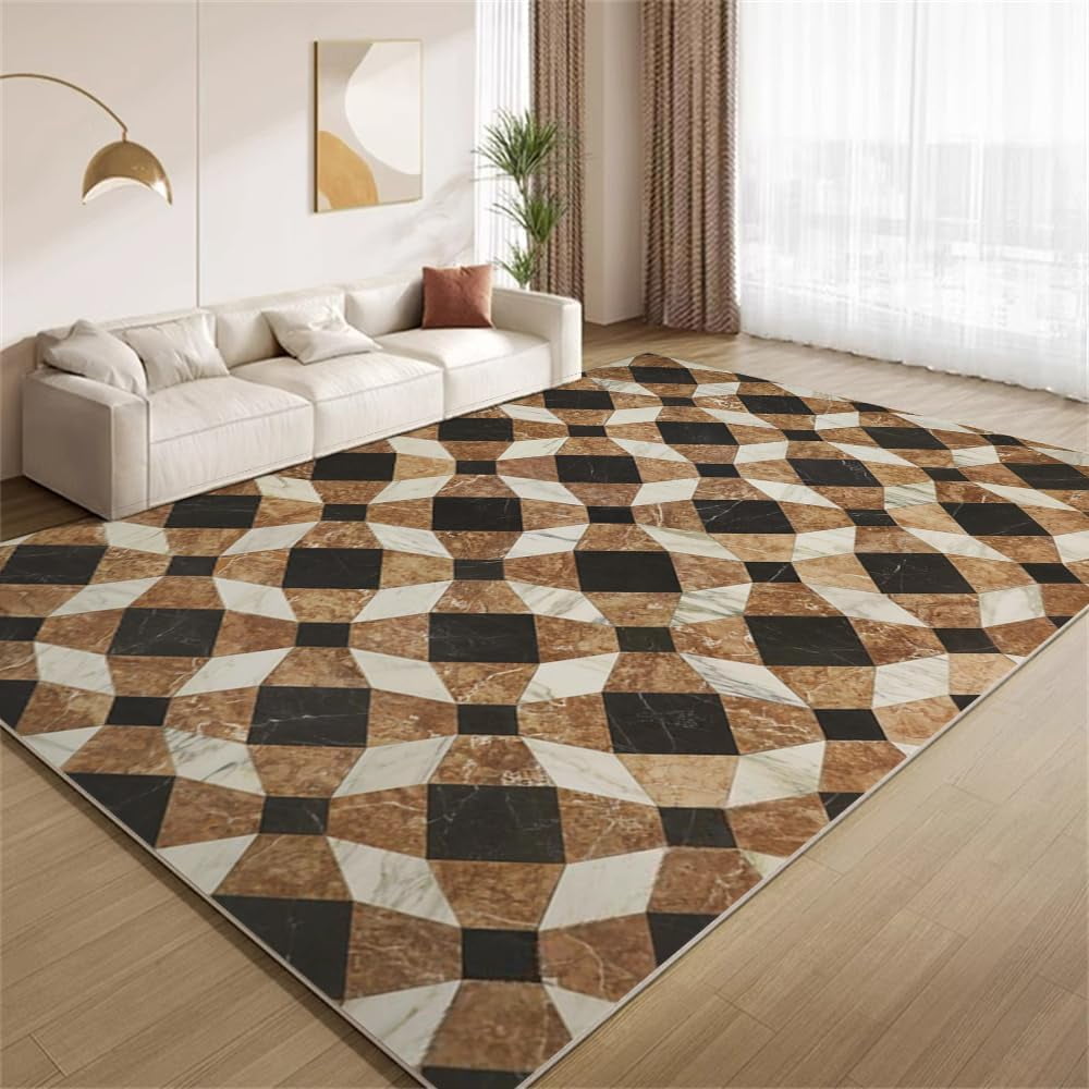Black Brown Marble Rug 3x4 Small Area Rugs Modern Geometric Marble Rugs ...