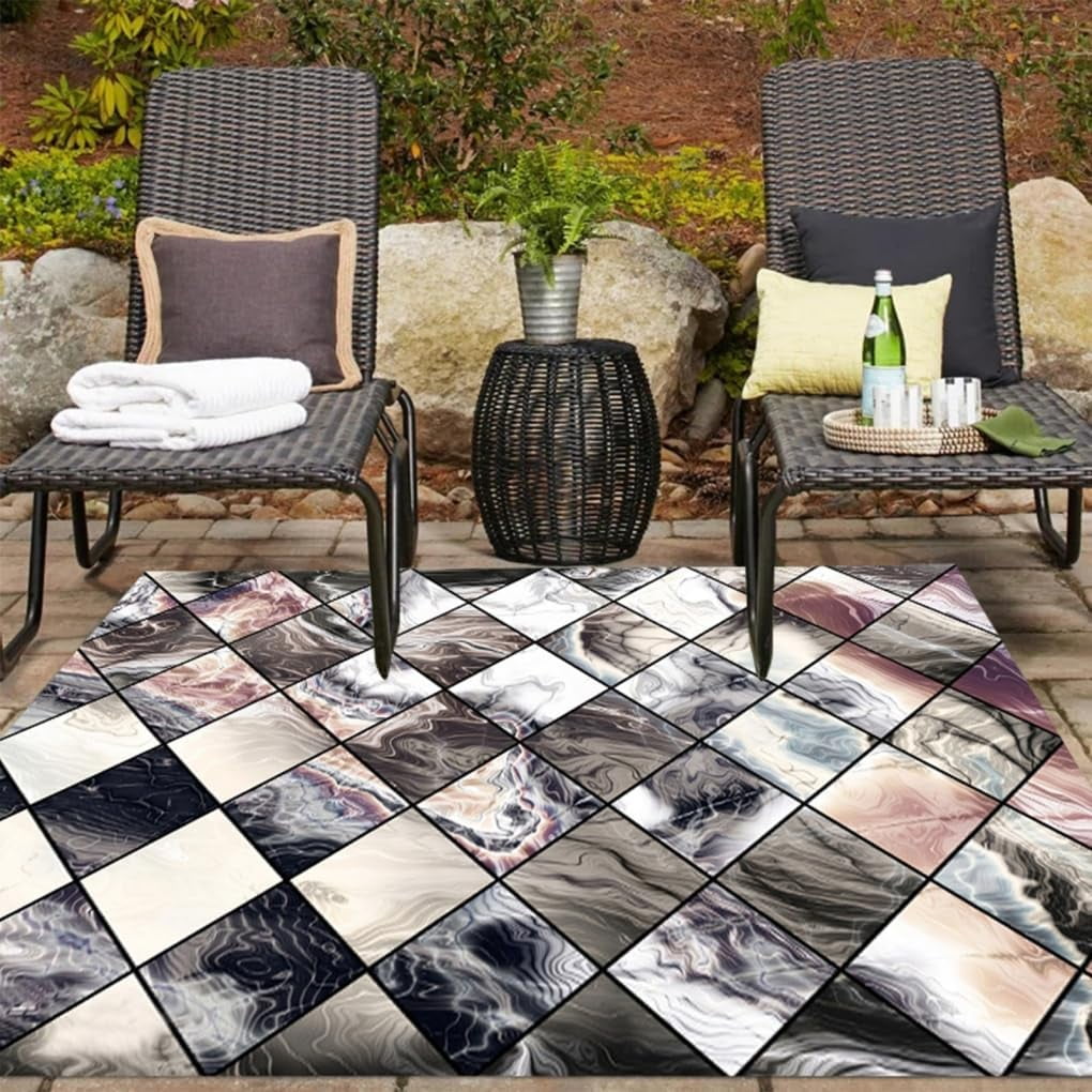 Black Brown Moroccan Diamond Modern Abstract Outdoor Rug For Patio ...