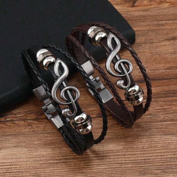 Black+Brown Multi-Strand Music Note Wrap Bracelet in Black and Brown ...