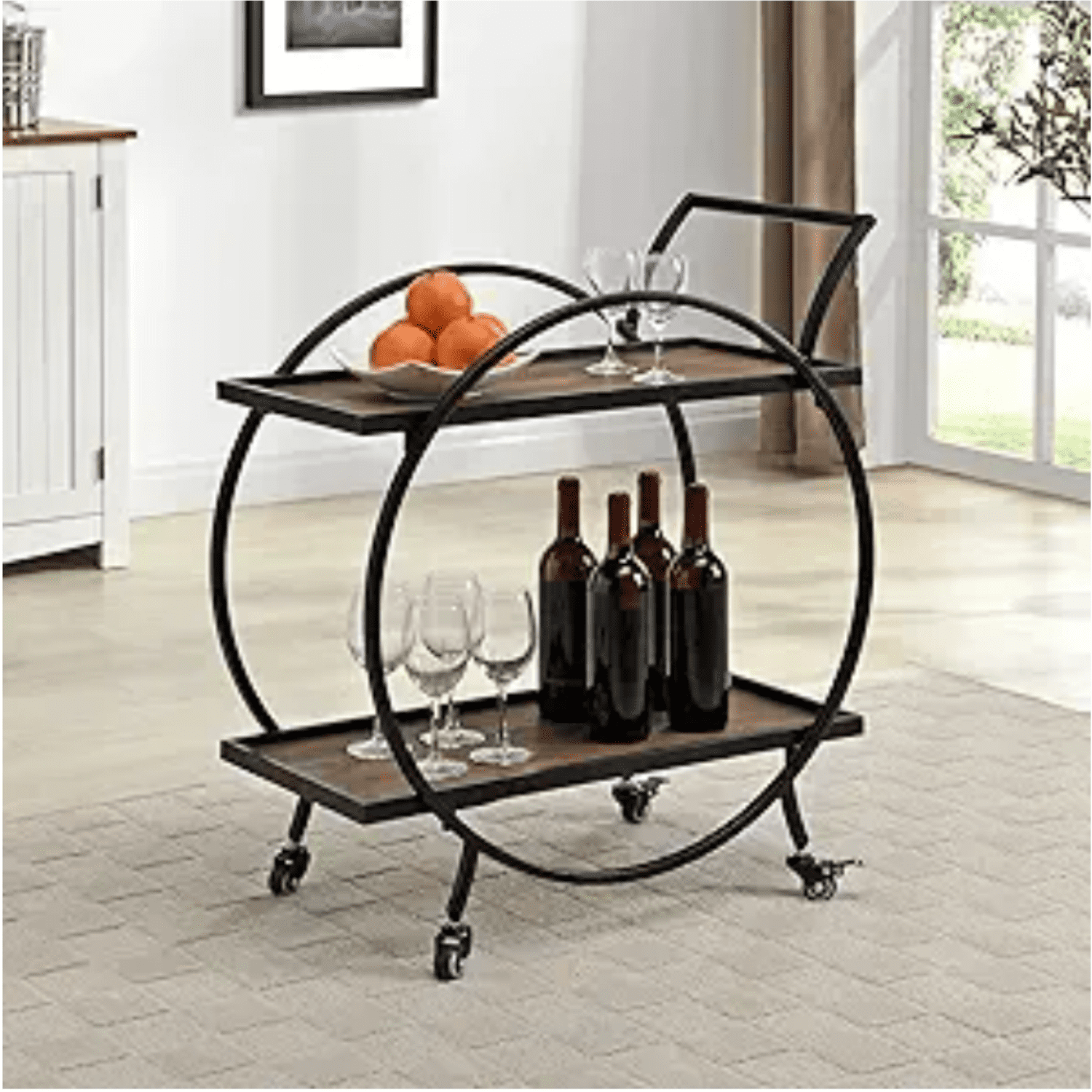 Black and Brown Odessa Bar Cart, 2 Tier Mobile Mini Bar, Kitchen ...