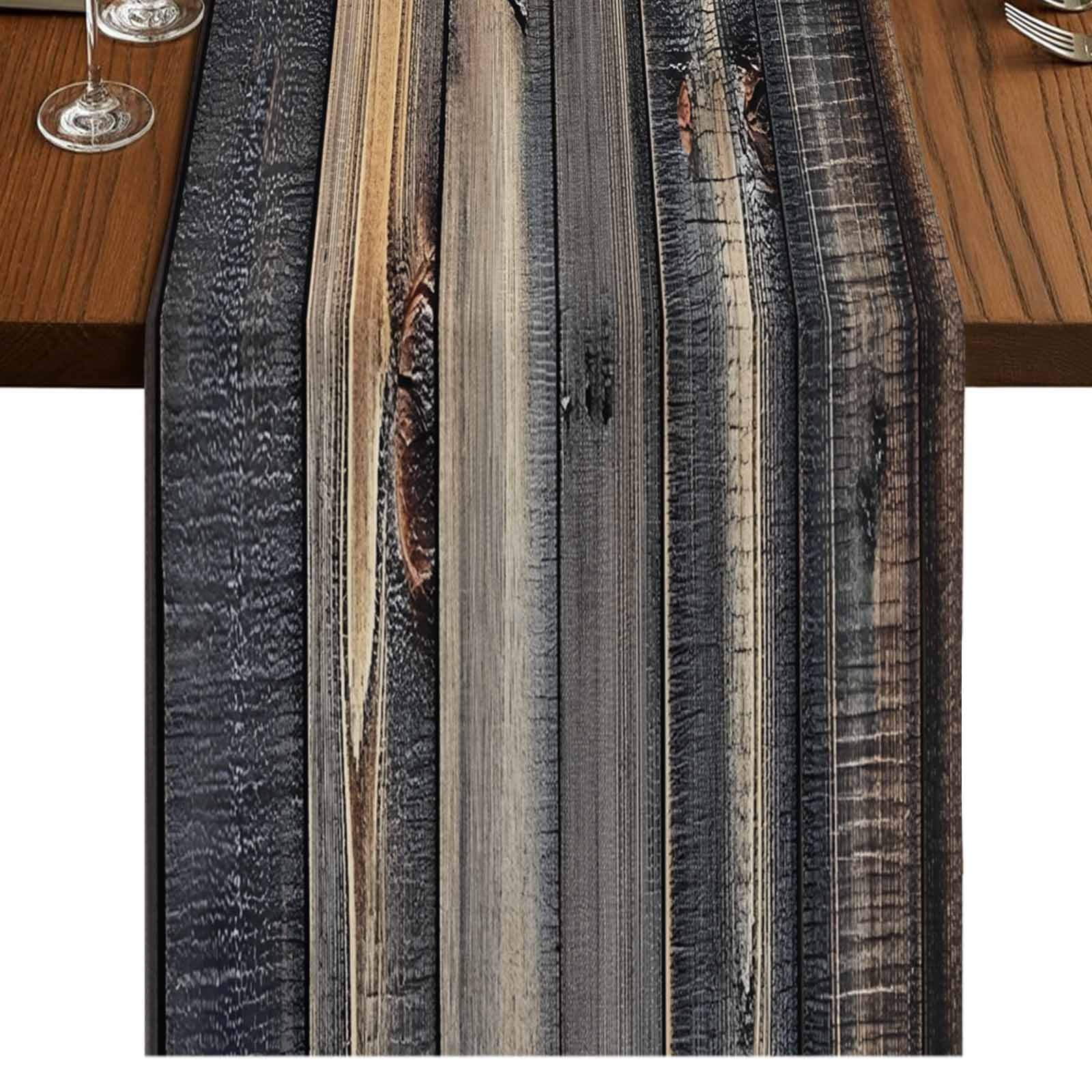 Black Brown Plank 120 Inch Table Runner, Vintage Chic Wooden Grain ...