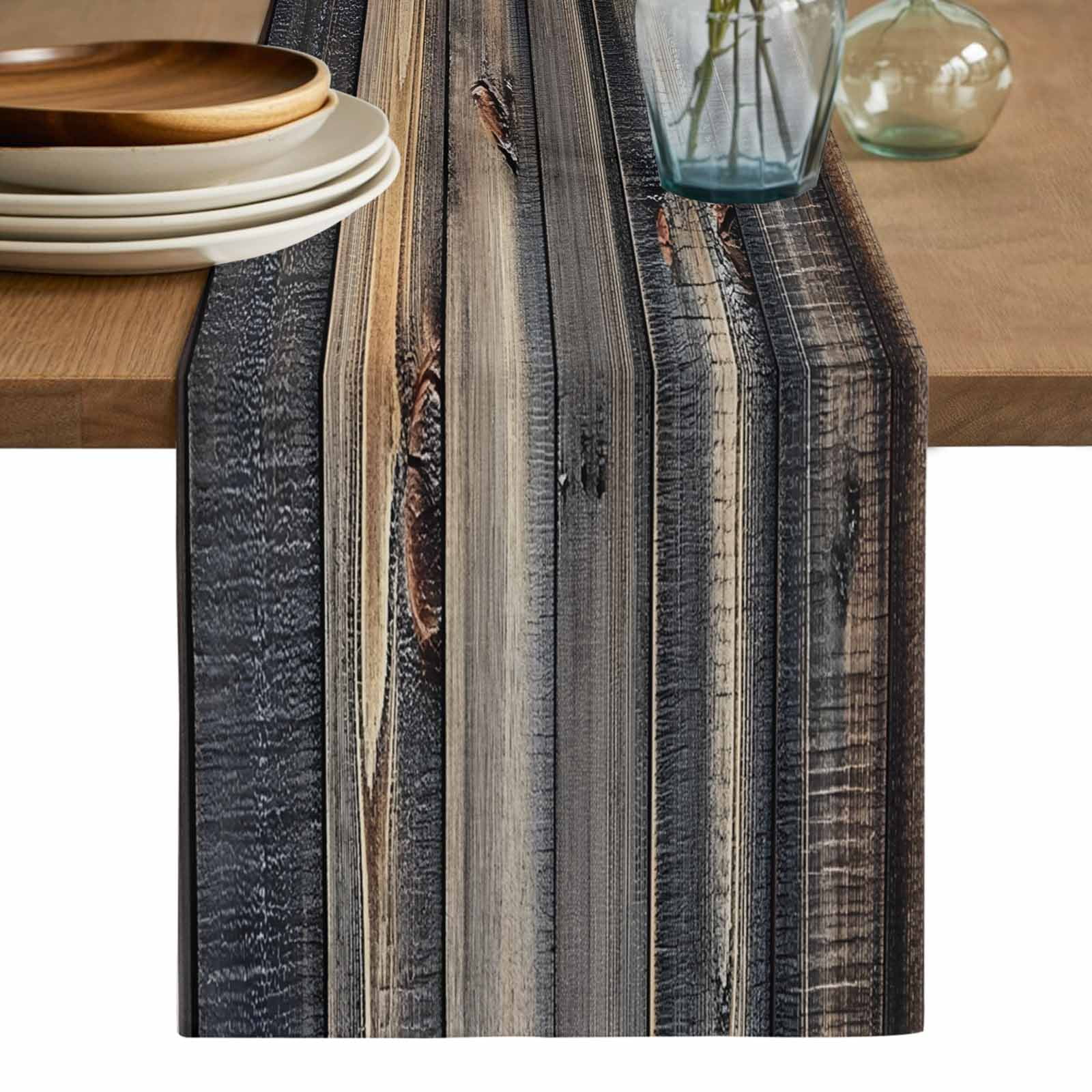 Black Brown Plank Cotton Linen Table Runner for Dining Kitchen, Vintage ...