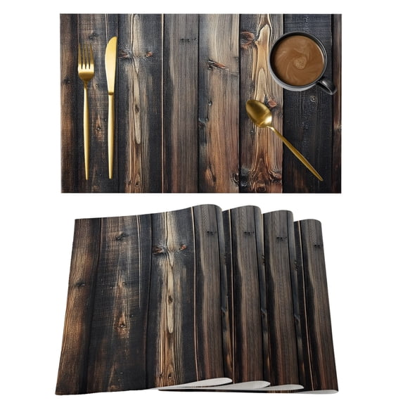 Black Brown Plank Placemats Set of 2, Cotton Linen Fabric Place Mats ...