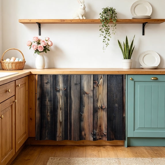 Black Brown Plank Sink Skirt 11"Wx13"L, Dustproof Under Sink Curtain ...
