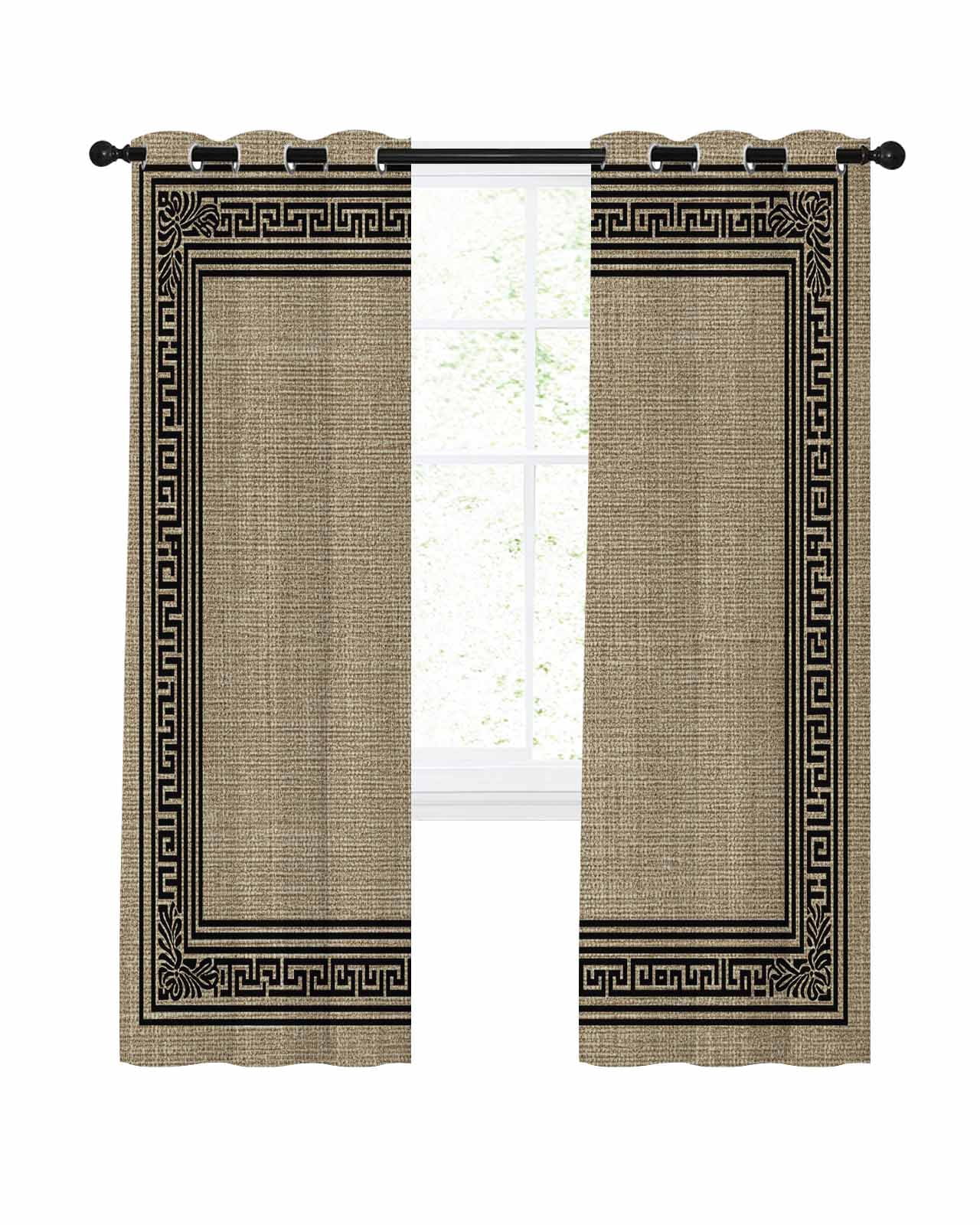 Black Brown Retro Greek Key Blackout Curtains 90 Inches Long for ...