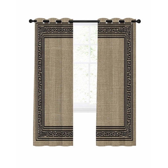 Black Brown Retro Greek Key Blackout Curtains 90 Inches Long for ...
