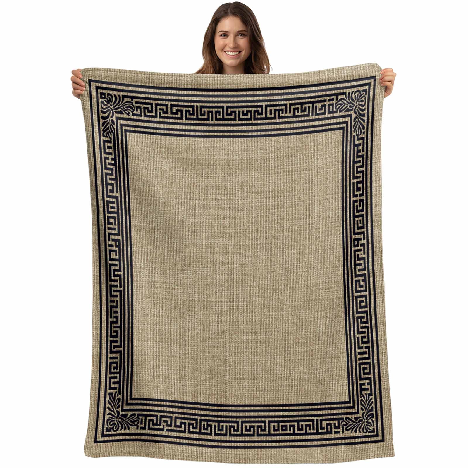 Black Brown Retro Greek Key Blanket Soft Cozy Warm Throw Blanket for ...