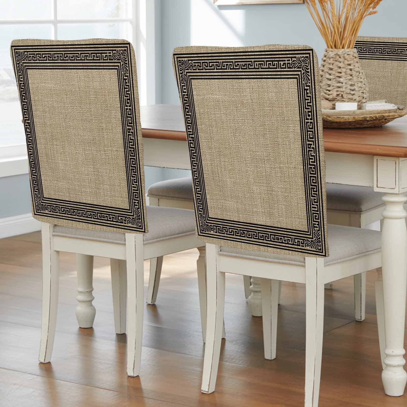 Black Brown Retro Greek Key Chair Back Covers, Geometric Greece Ancient ...