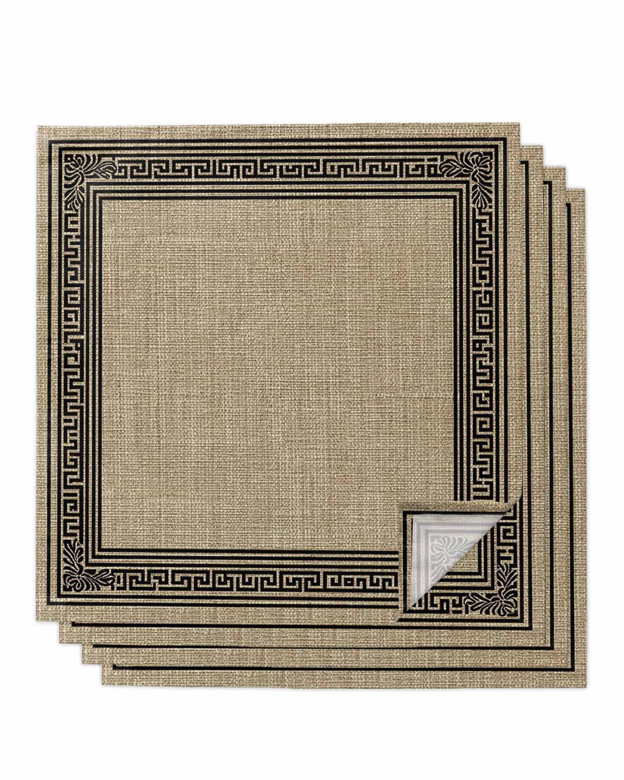 Black Brown Retro Greek Key Cloth Napkins Set of 4 Reusable Dinner ...