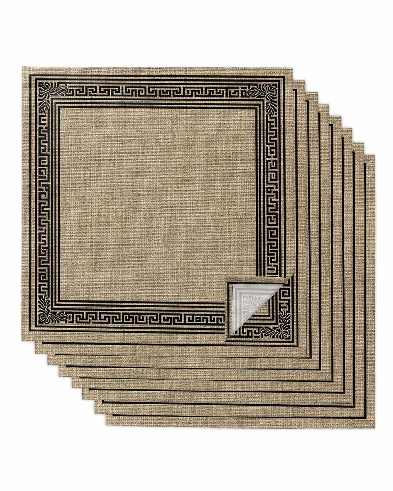 Black Brown Retro Greek Key Cloth Napkins Set of 8 Reusable Dinner ...