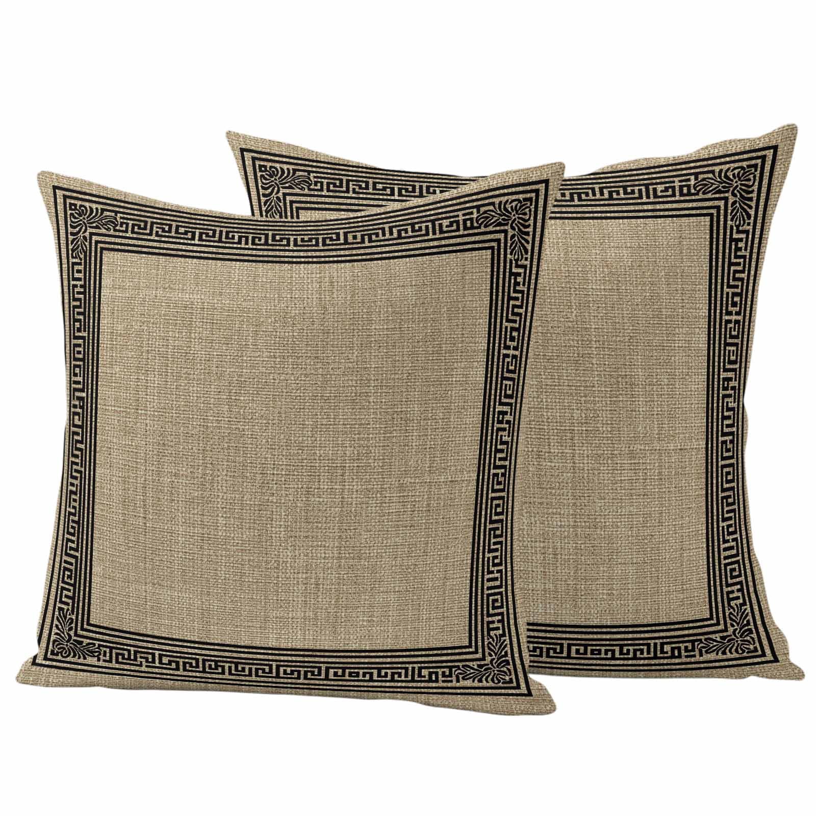 Black Brown Retro Greek Key Outdoor Waterproof Pillow Covers, Geometric ...