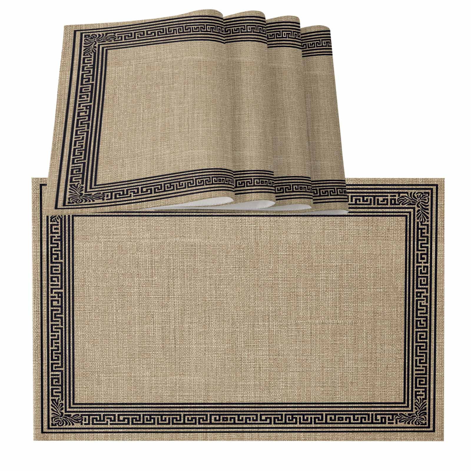 Black Brown Retro Greek Key Placemats for Dinning Table Set of 6 ...