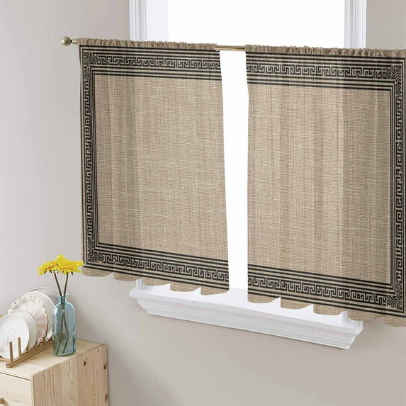 Black Brown Retro Greek Key Sheer Curtains 54 Inches Length 2 Panels ...