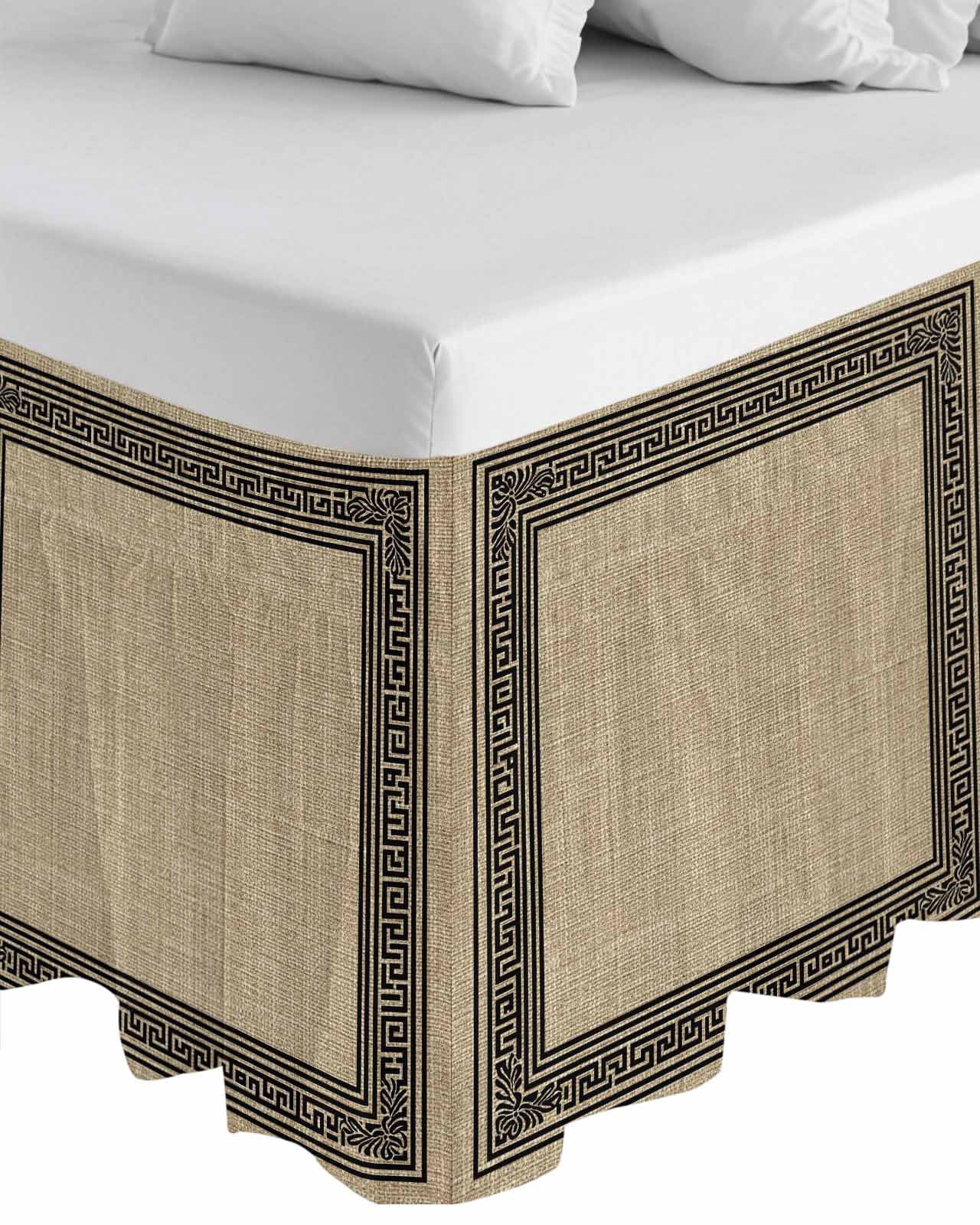 Black Brown Retro Greek Key Wrap Around Bed Skirts for King Bed 18 ...