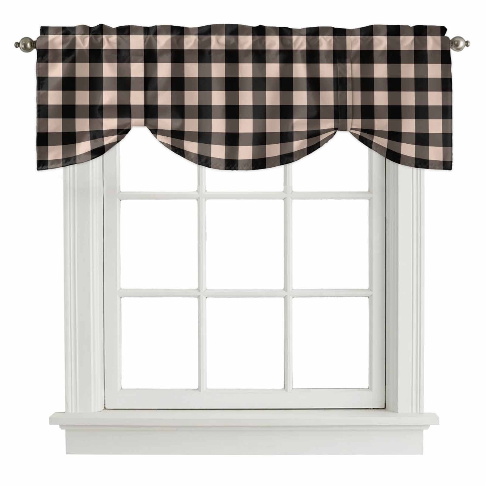 Black Brown Retro Plaid Tie Up Valance Curtains Pastoral Plaid Vintage ...