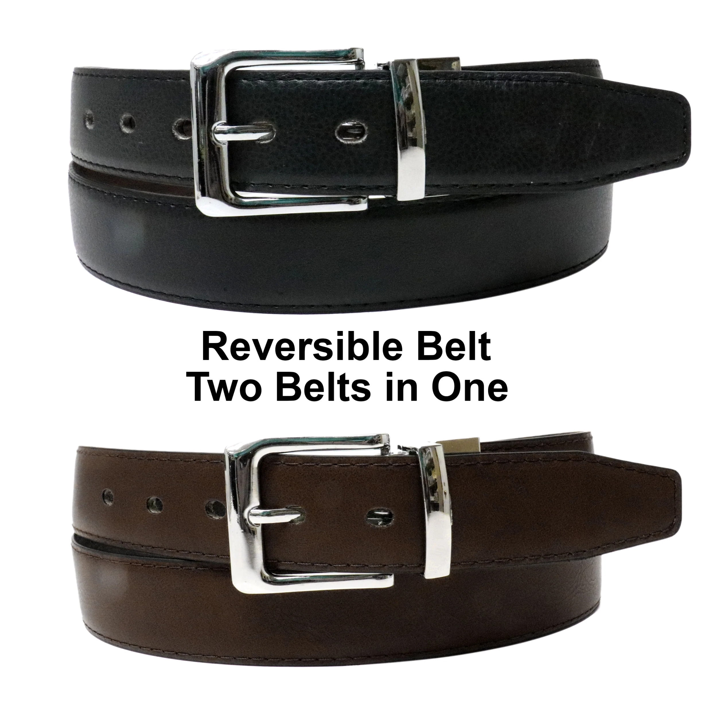 Black Brown Reversible Leather belt - Two Belts in One - Walmart.com