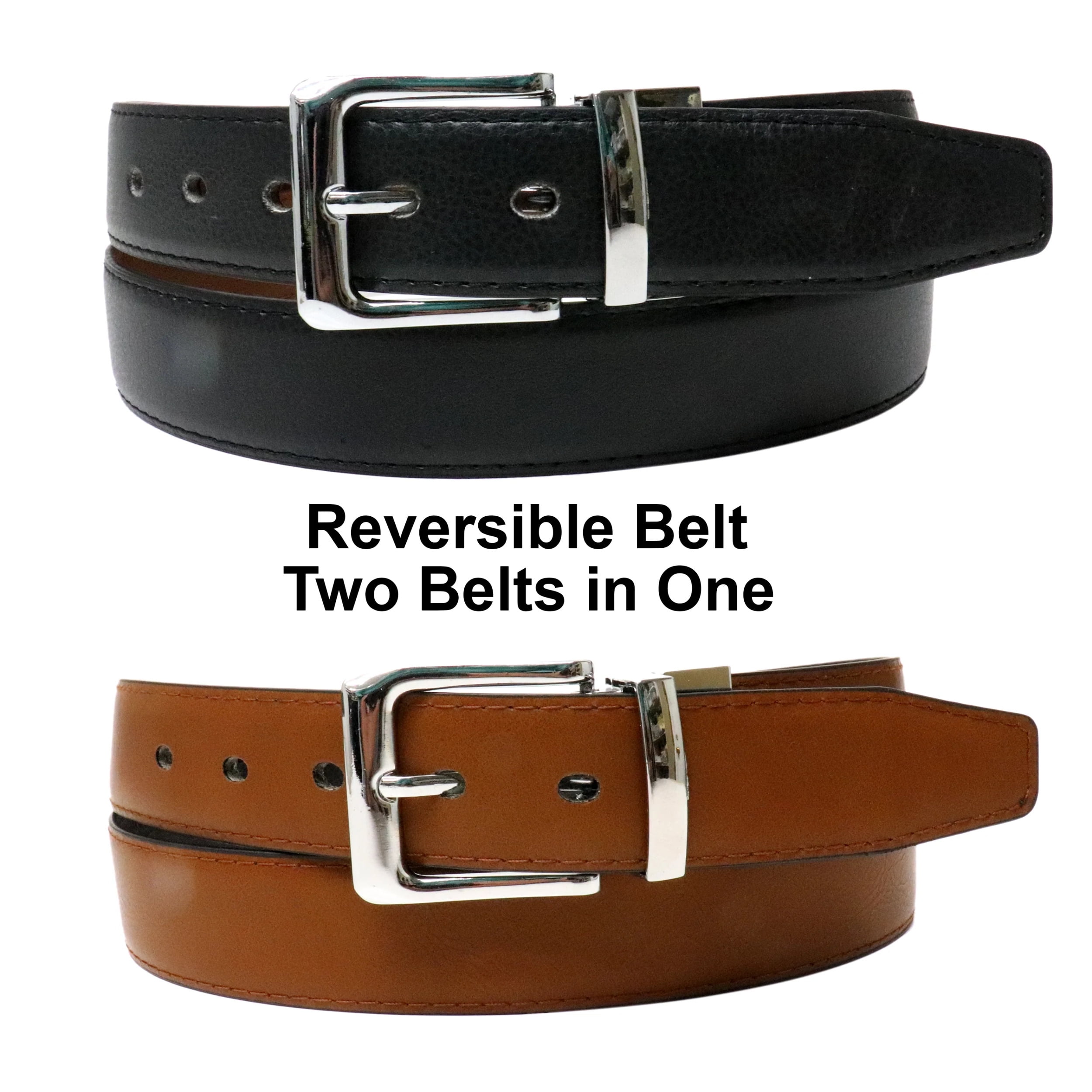 Black Brown Reversible Leather belt - Two Belts in One - Walmart.com
