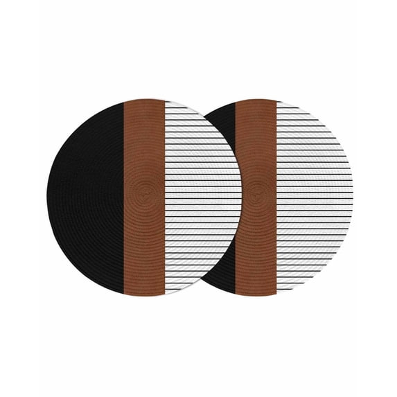 Black Brown Round 13 Inch Placemats Set of 2, Contemporary Striped Boho ...