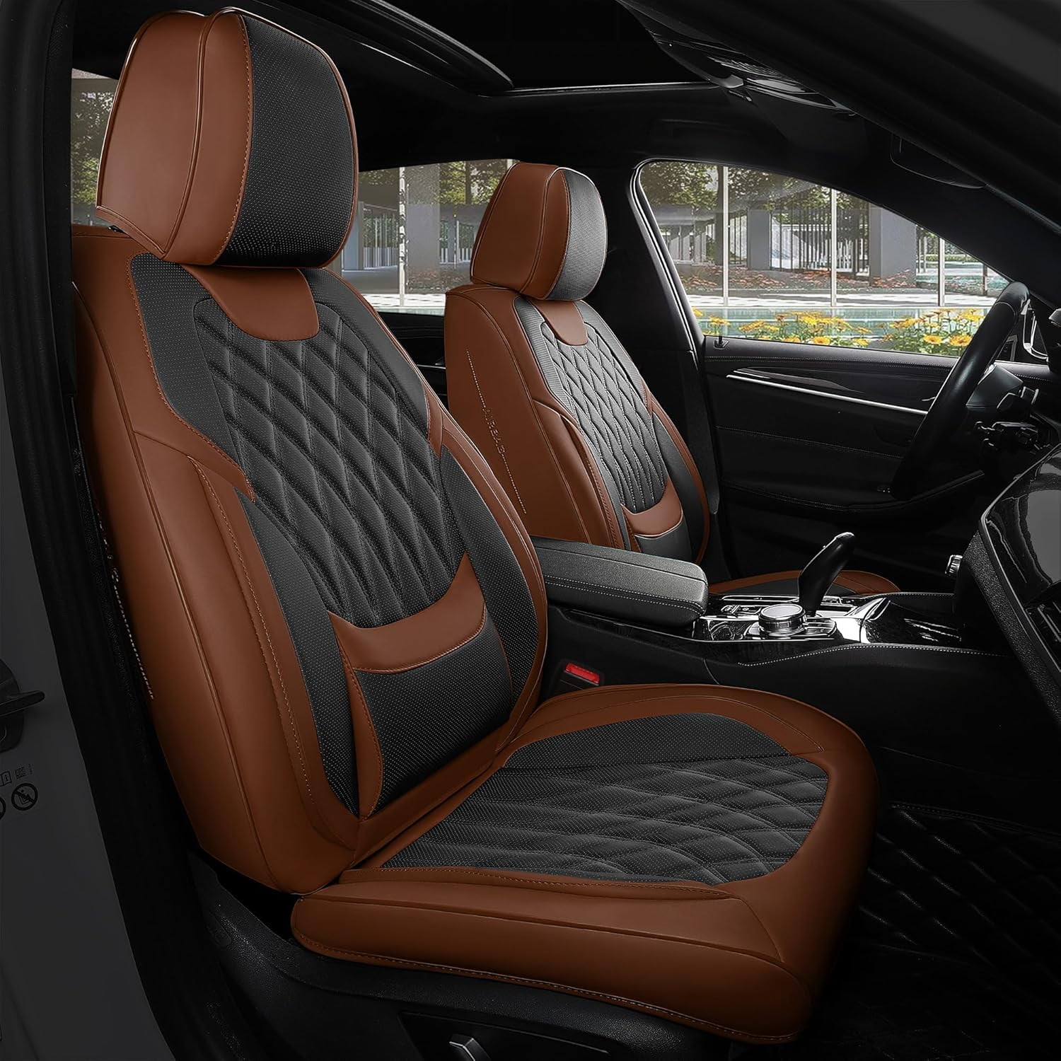 Black Brown Seat Covers Full Set - Faux Nappa Leather Seat Covers for ...