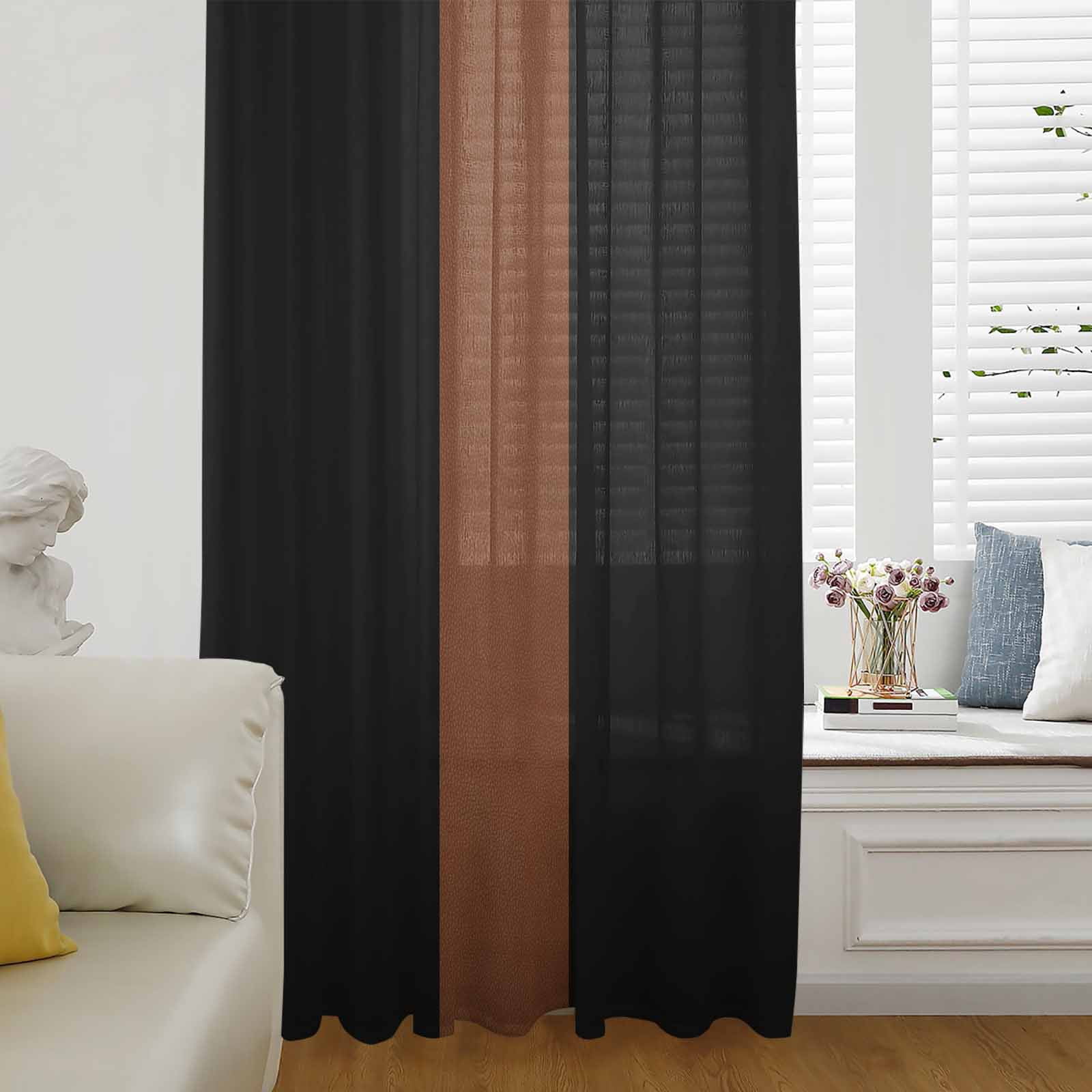 Black Brown Sheer Curtains 45 Inch Length, Light Filtering Voile ...