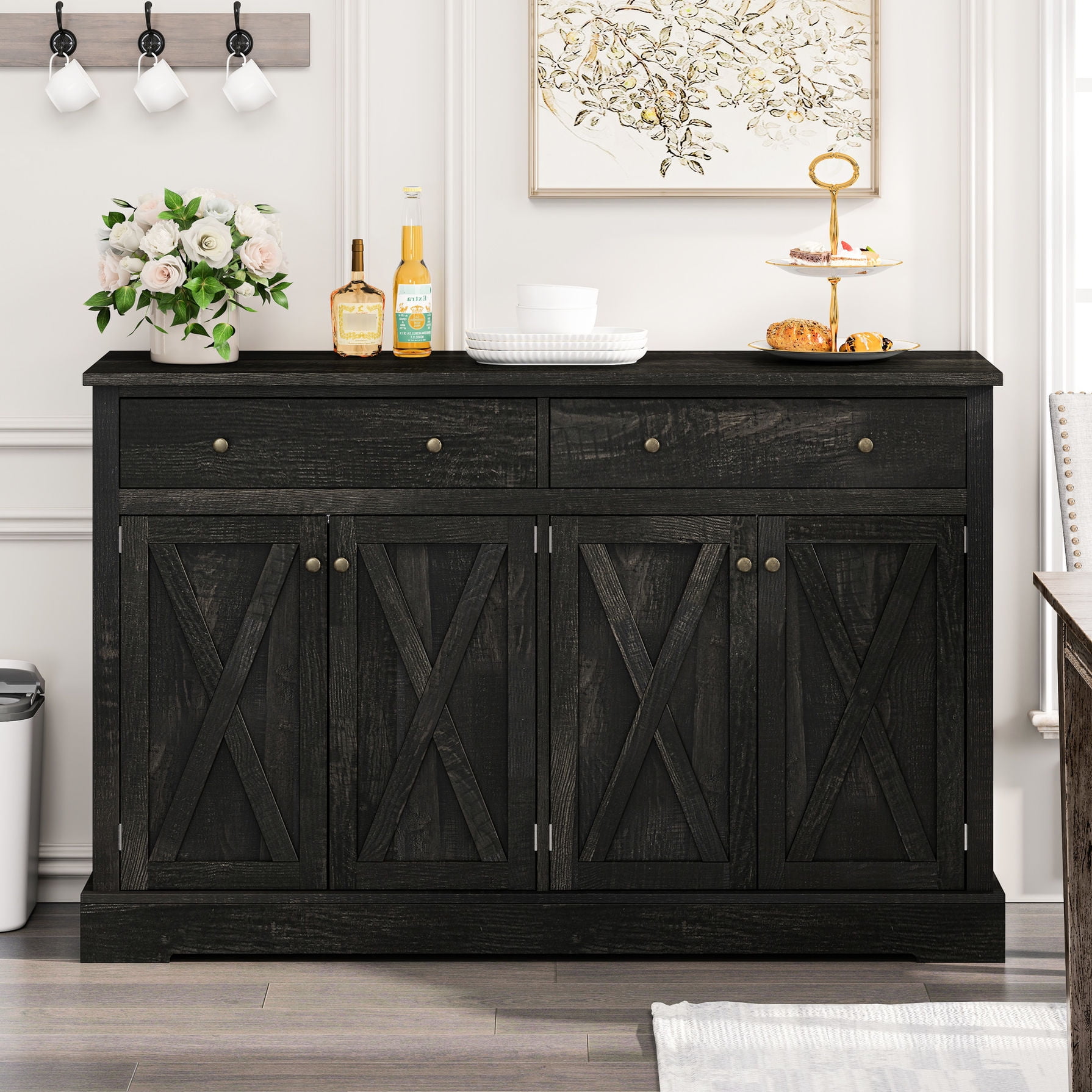 Black Brown Sideboard Cabinet - Sturdy Construction for Load - bearing ...