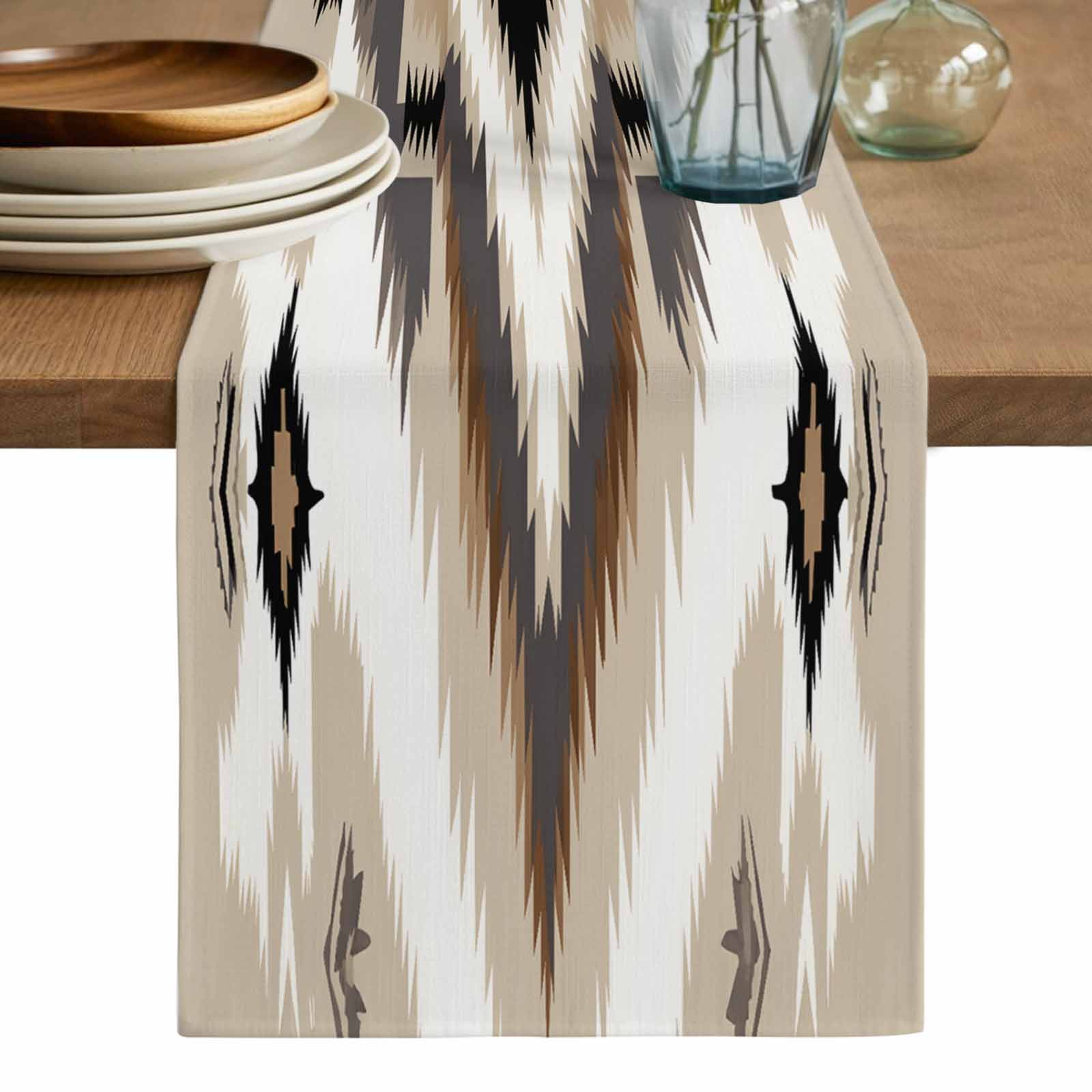 Black Brown Table Runner, Boho Vintage Southwestern Ethnic Geometric ...