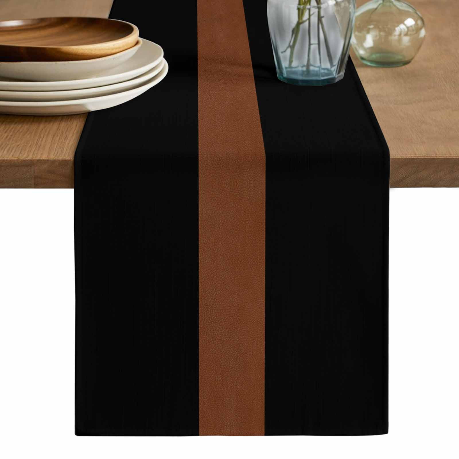 Black Brown Table Runner, Contemporary Boho Modern Art Washable Cotton ...