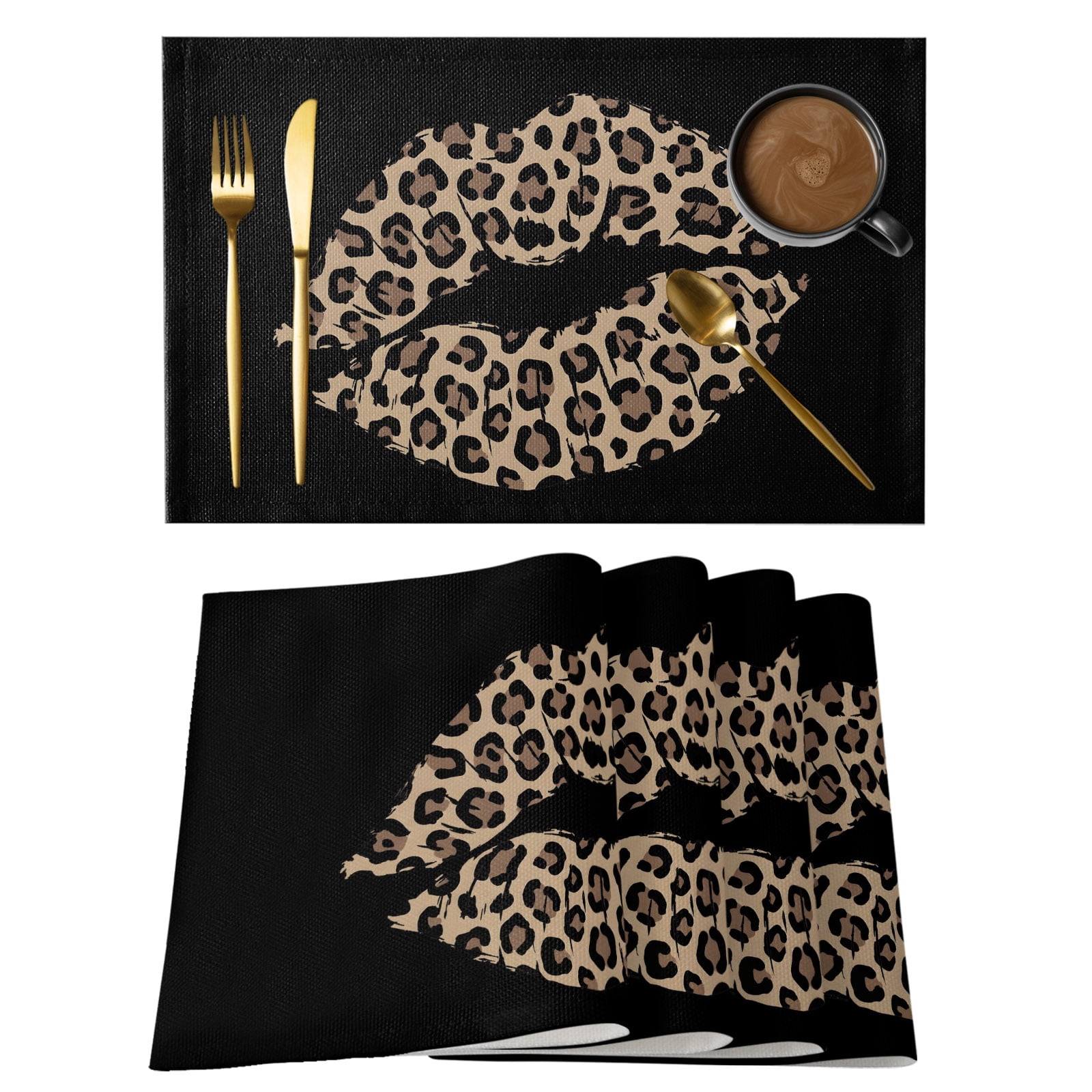 Black Brown Vintage Art Placemats Set of 4 Retro Abstract Art Place ...