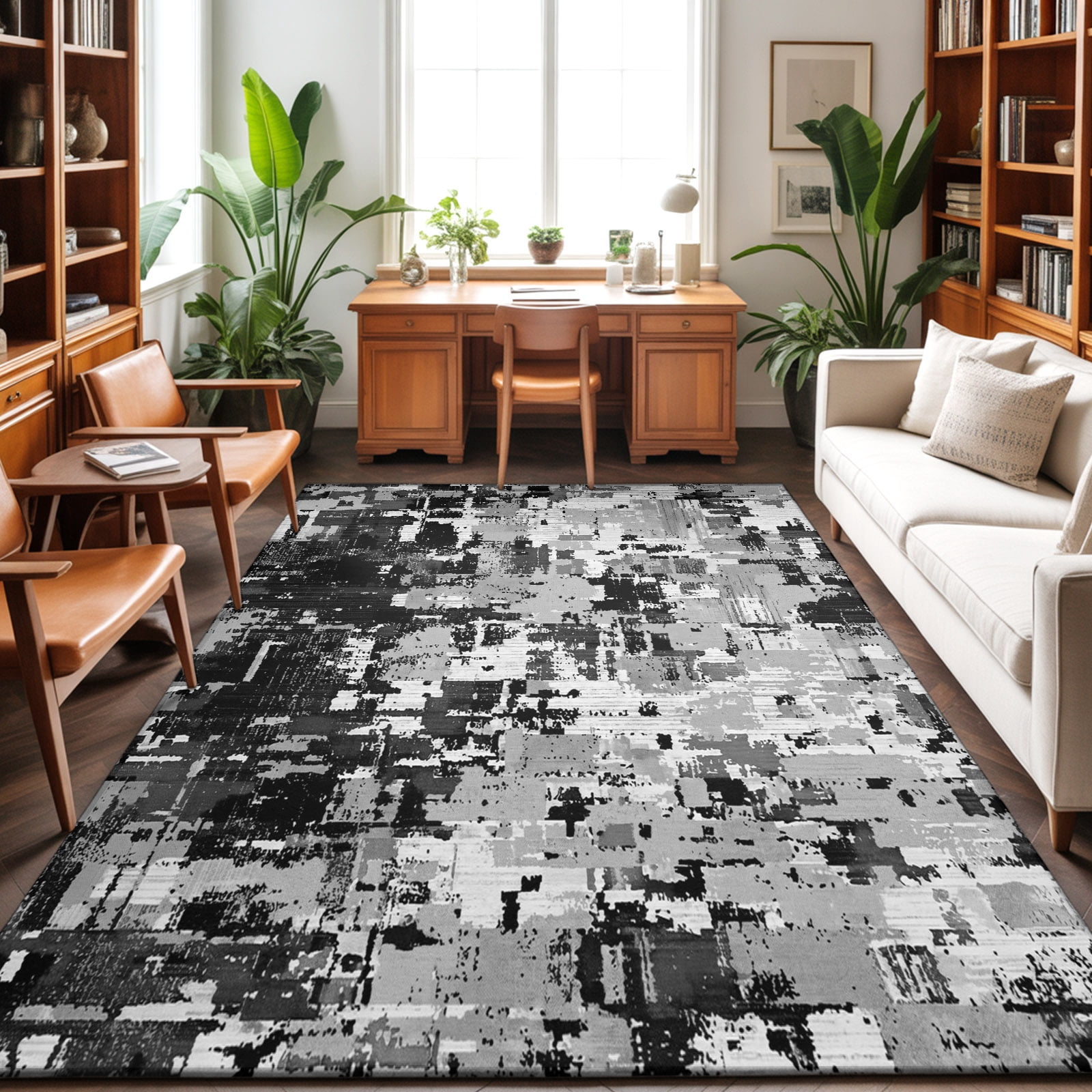 Black Brushes Painting 5'x7' Rug for Living Room Sofa and Coffee Table ...