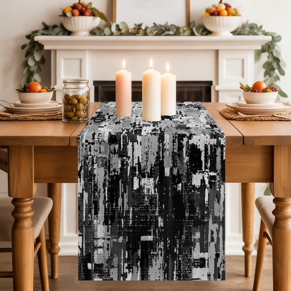Black Brushes Painting Dining Table Runner, Modern Abstract Art ...