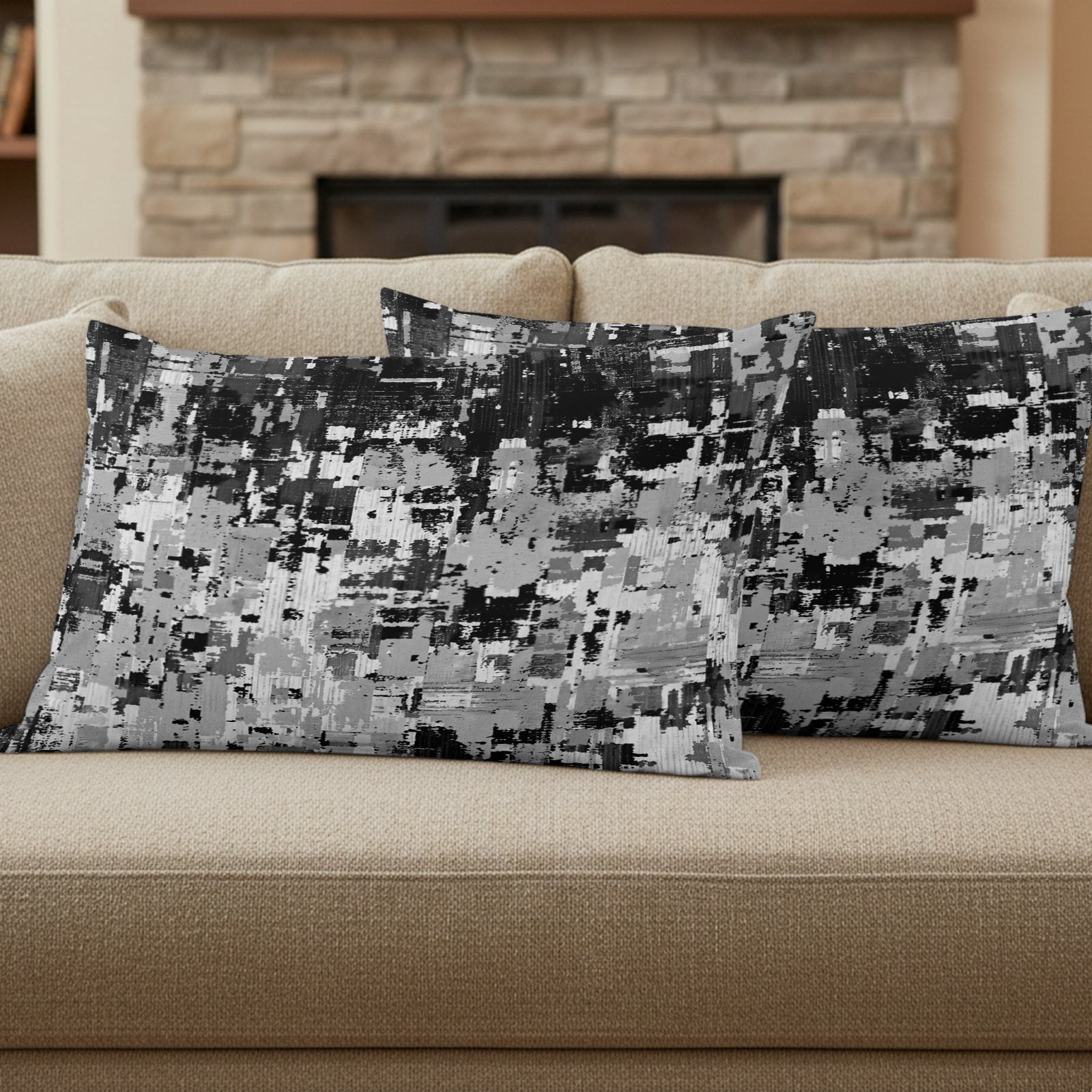 Black Brushes Painting Pillow Covers Set of 2, Modern Abstract Art ...