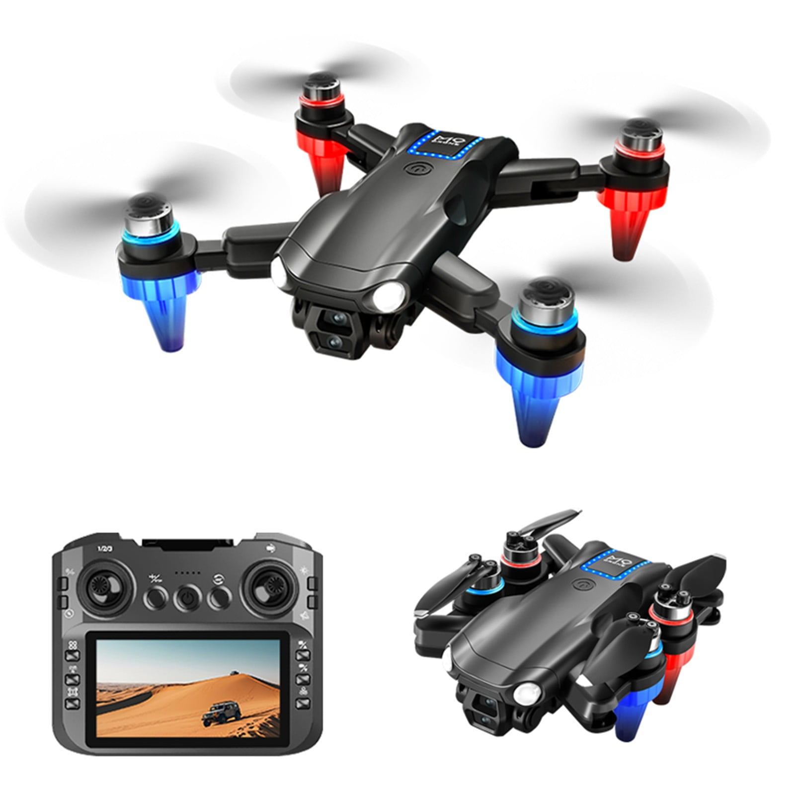 Black Brushless Motor Drone With 4.9 Inch Screen Remote Control 1080P ...