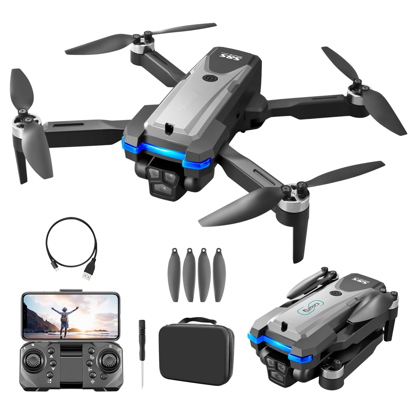 Black Brushless Motor Drone With Dual 6K Camera, Wind Resistance ...