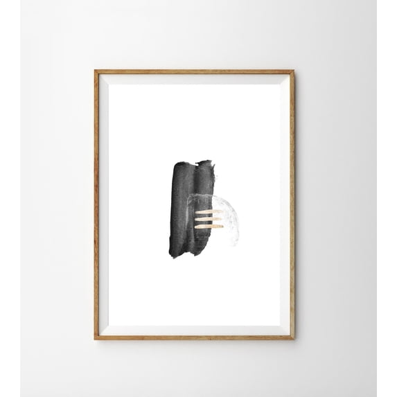 Black Brushstroke Abstract Modern Wall Art Gold Accents Minimalist ...