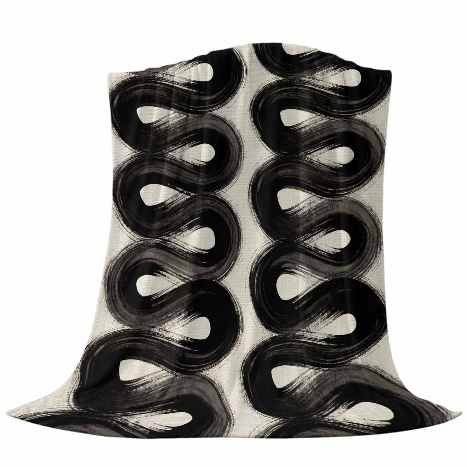 Black Brushstrokes Throw Flannel Blanket Vintage Abstract Geometric ...