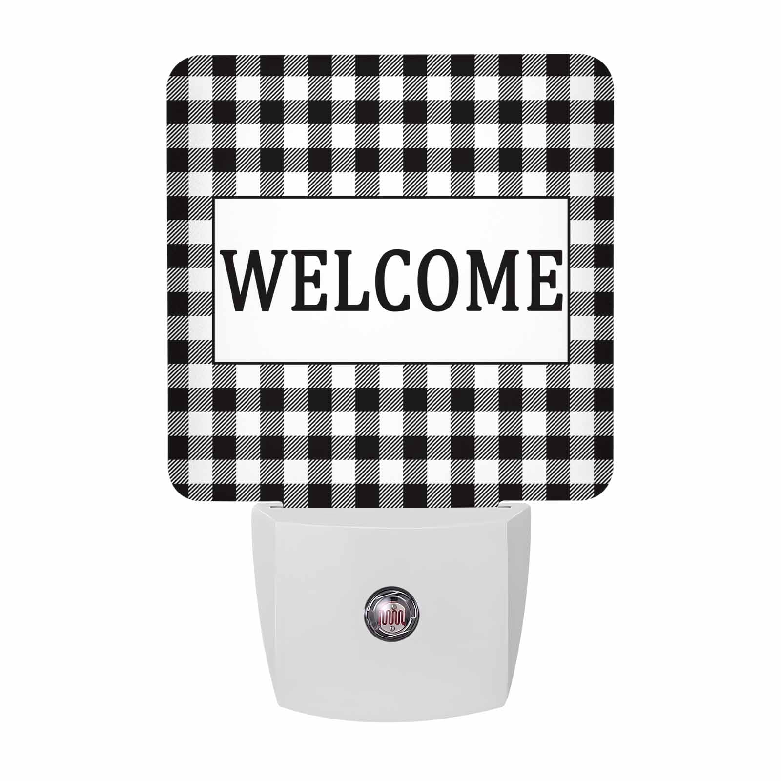 Black Buffalo Check Plaid Plug-in LED Night Lights Welcome Auto Dusk-to ...
